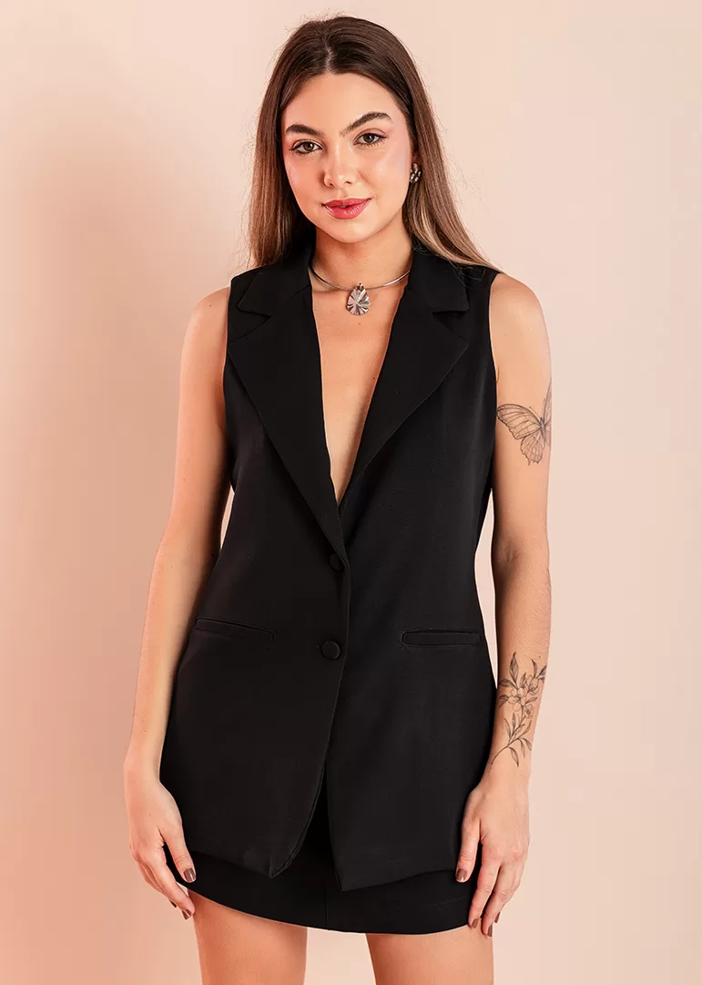 Colete Alfaiataria Alongado Preto Maya Pkd - PKD Concept